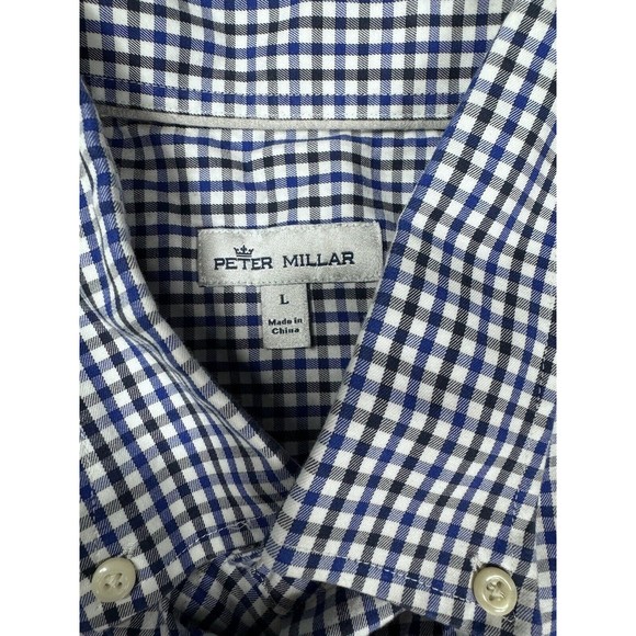 Peter Millar | Shirts | Mens Peter Millar L Blue Black Gingham Dress Shirt Button Down | Poshmark